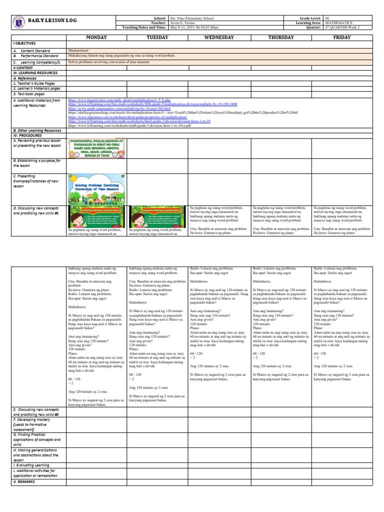 DLL Quarter 4 Week 2 MATHEMATICS 3.docx | PDF | Science | Education Theory