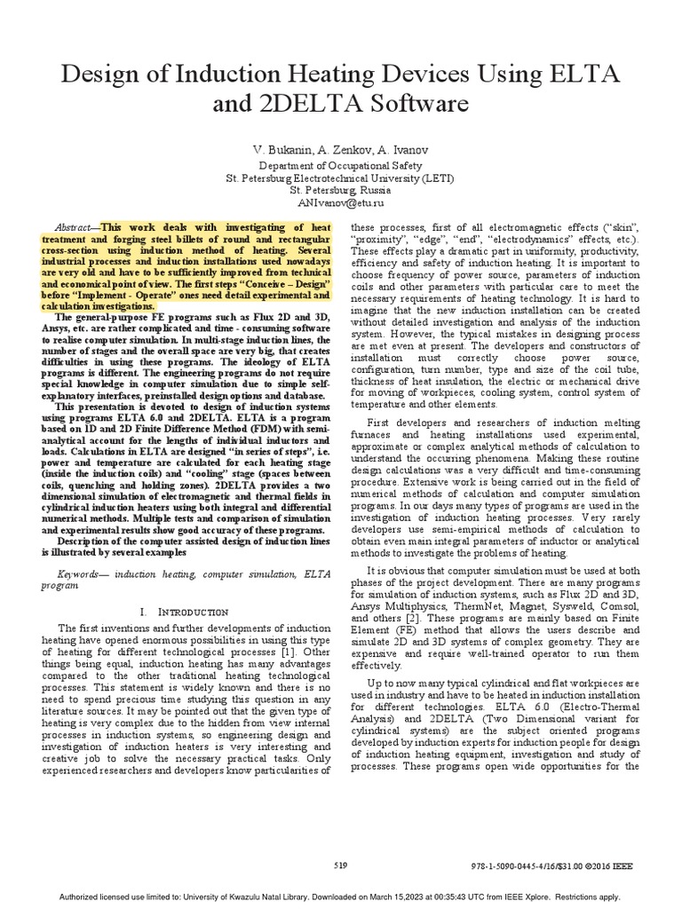 Design of Induction Heating Devices Using ELTA and 2DELTA Software ...
