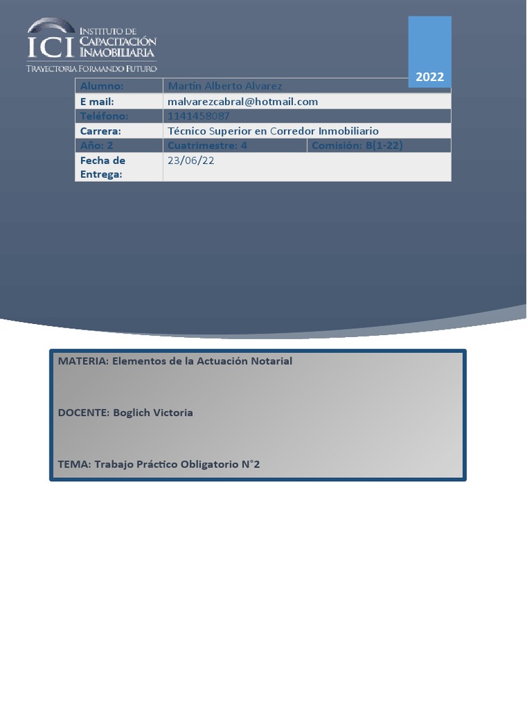 TP 2 Elementos de La Actuacion Notarial Martin Alberto Alvarez Corregido | PDF | Pagos | Derecho ...