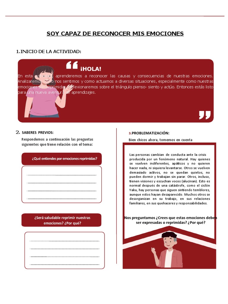 SOY CAPAZ DE RECONOCER MIS EMOCIONES 5° Año | PDF | Las emociones ...