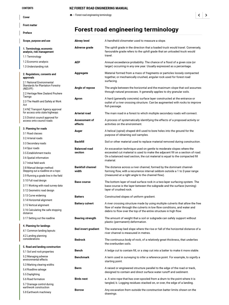Forest Road Engineering Terminology | PDF