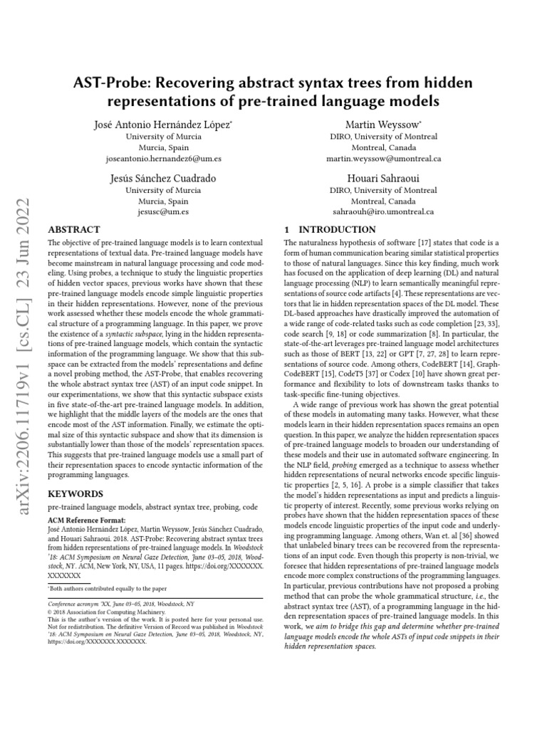 AST-Probe Recovering Abstract Syntax Trees From Hi | PDF | Cognitive ... AST-Probe Recovering Abstract Syntax Trees From Hi | PDF | Cognitive ...