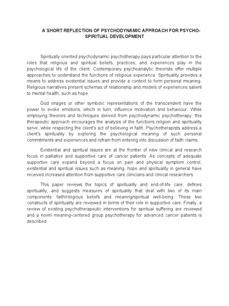 A Short Reflection of Psychodynamic Approach For Psycho | PDF