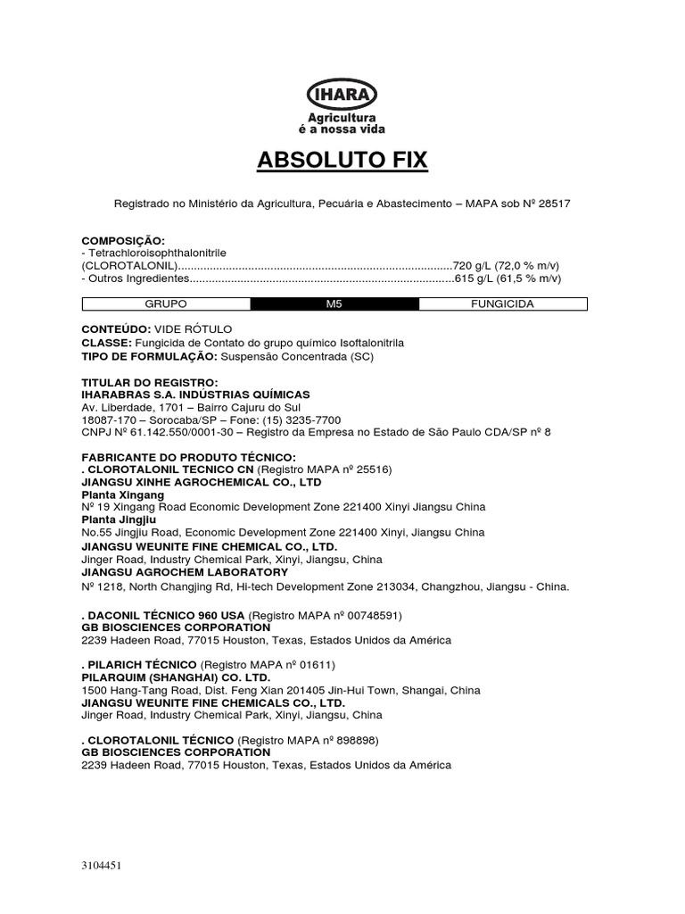 Absoluto Fix Bula 3104451 PDF | PDF | Agricultura | Embalagem e rotulagem