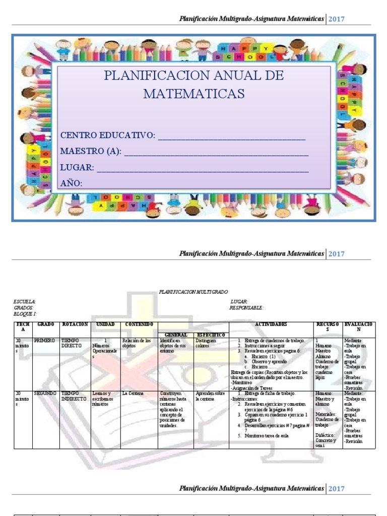 Planes de Clase Multigrado-1 | PDF | Salón de clases | Sustracción