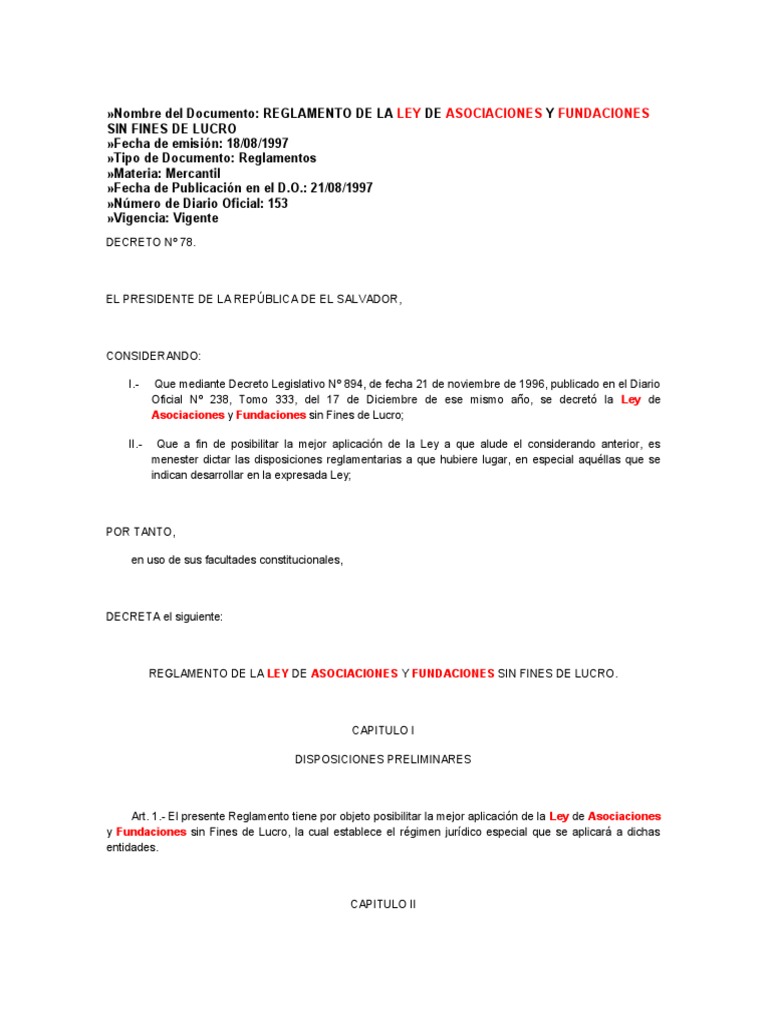 Reglamento de La Ley de Asociaciones y Fundaciones Sin Fines de Lucro | PDF | Contabilidad ...