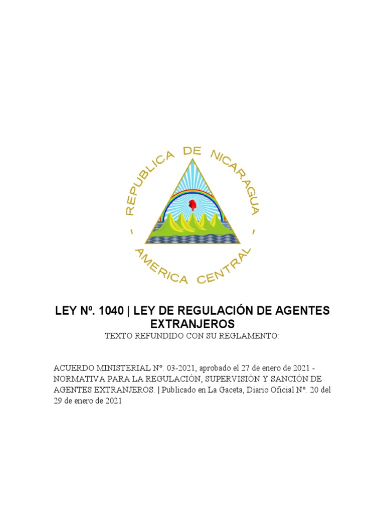 Ley 1040 - Agentes Extrangeros | PDF | Nicaragua | Ministerio ...