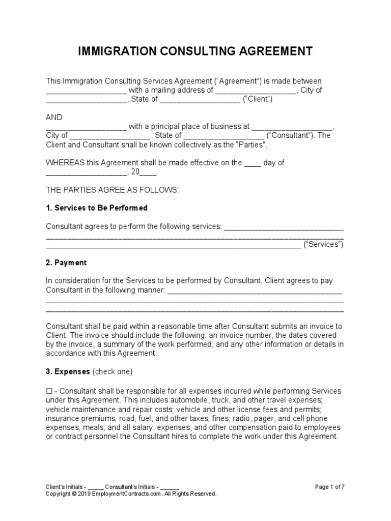 Immigration-Consulting-Agreement | PDF | Liability Insurance | Employment