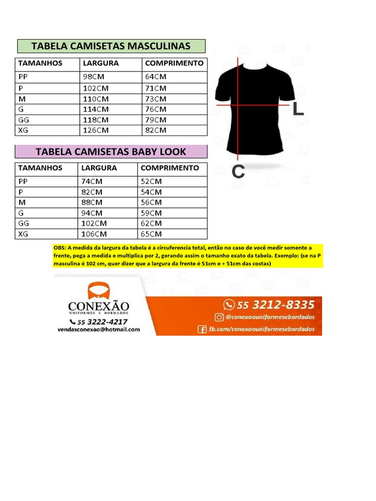 Tabela Camisetas | PDF