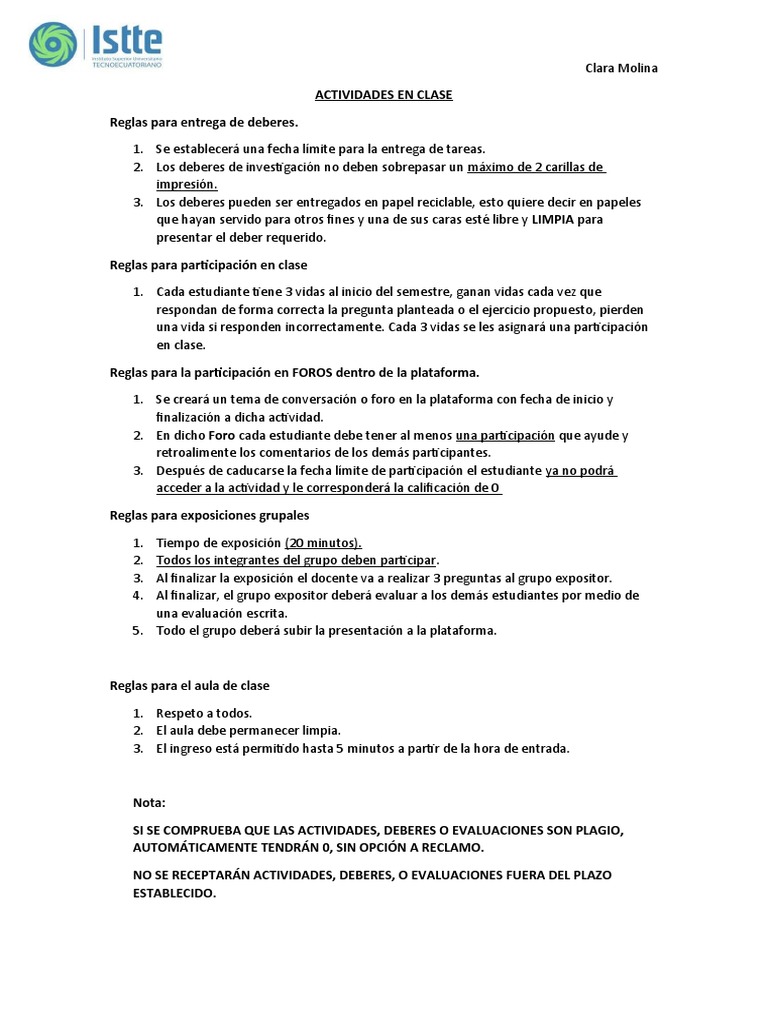 Reglas de Participación en Clase | PDF