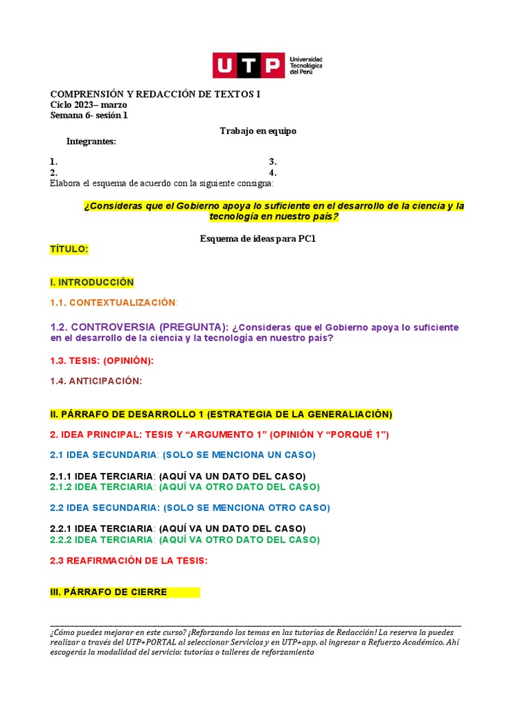 UTP S06.s1 CRT1 - Esquema para PC1 (Material de Actividades) 2023 Marzo (V) - 1659022808 | PDF
