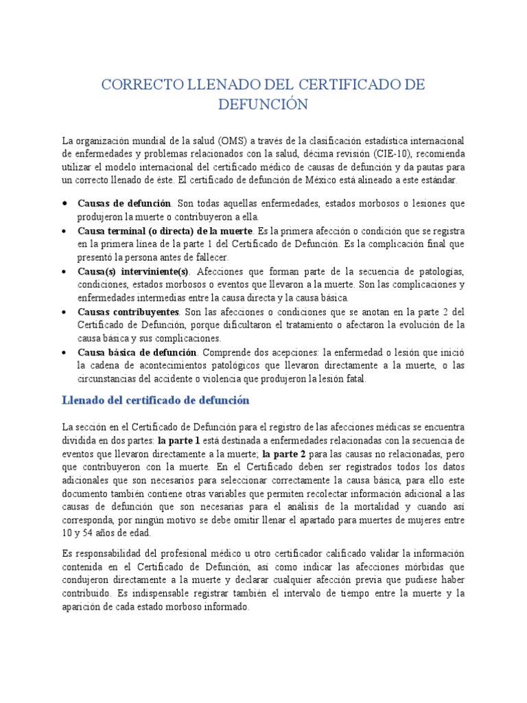 Correcto Llenado Certificado de Defunción | Descargar gratis PDF ...