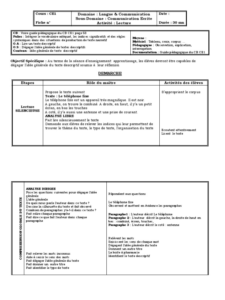 Comprendre le Texte Descriptif CE1 | PDF | Pédagogie | Cognition
