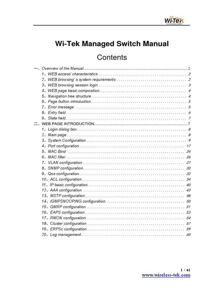 Wi-Tek Managed Switch Manual PDF | PDF | World Wide Web | Internet & Web