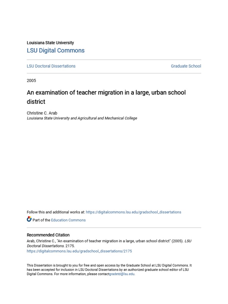 An Examination of Teacher Migration in A Large Urban School Dist PDF | PDF | Teachers | No Child ...