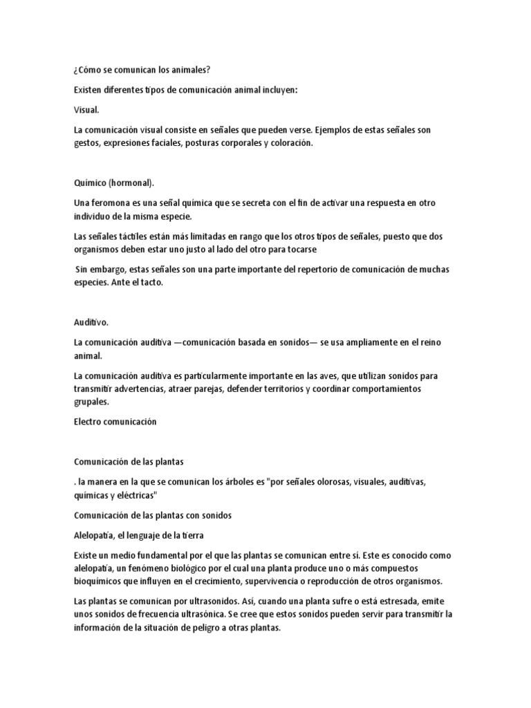Cómo Se Comunican Los Animales y Las Plantas | PDF