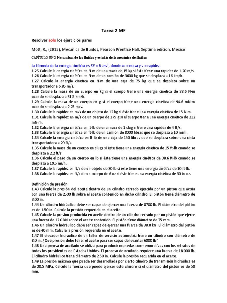 Tarea 2 MF | Descargar gratis PDF | Presión | Pascal (Unidad)
