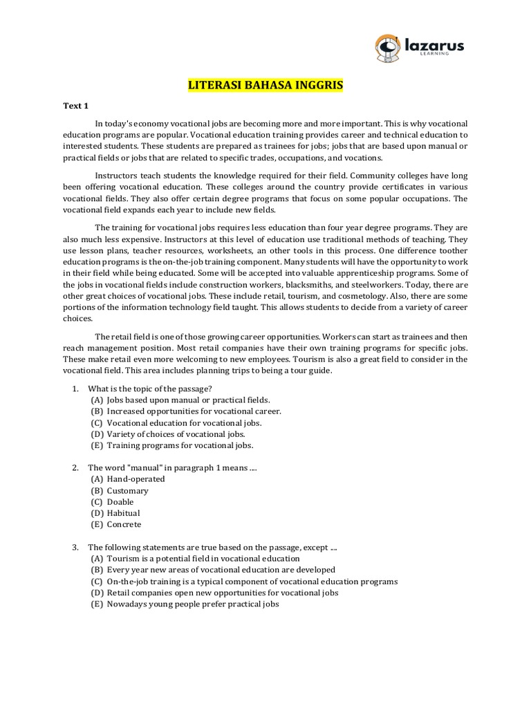 Literasi Bahasa Inggris 001 | PDF | Vocational Education | Mummy