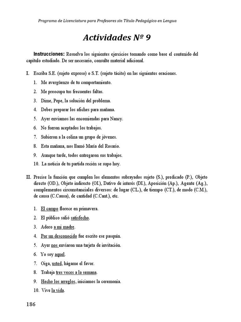 Oracion Simple Practica | PDF | Objeto (gramática) | Asunto (gramática)