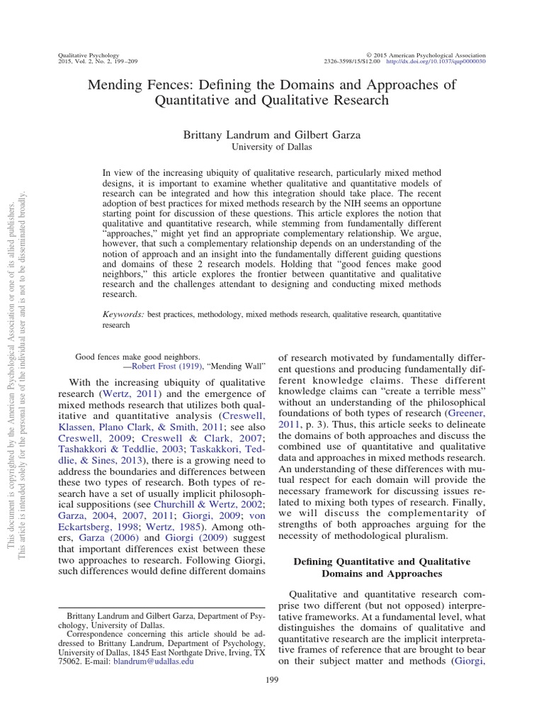Defining The Domains and Approaches of Quantitative and Qualitative Research | Download Free PDF ...