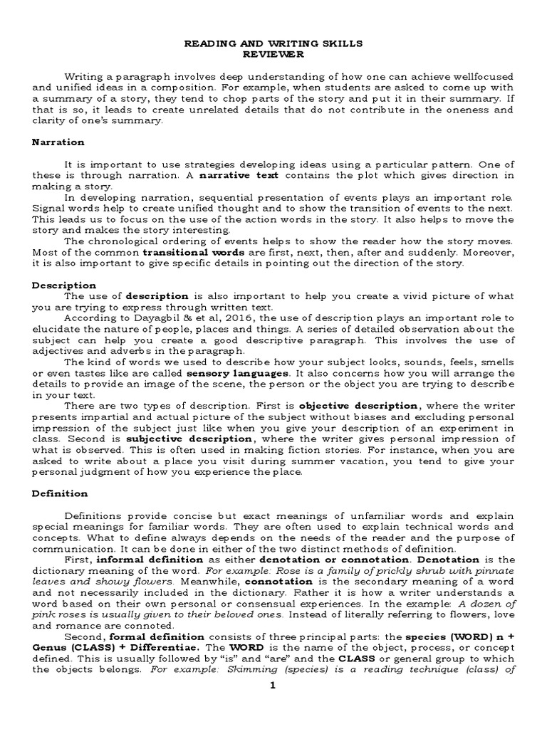 READING AND WRITING Reviewer | PDF