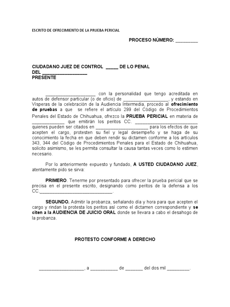 Escrito de Ofrecimiento de La Prueba Pericial | PDF Escrito de Ofrecimiento de La Prueba Pericial | PDF