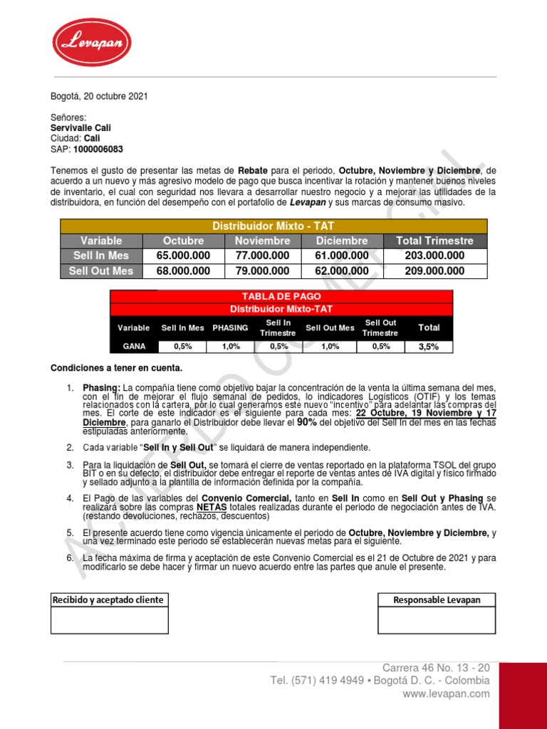 Carta Rebate Servivalle Oct-Nov-Dic Real | PDF