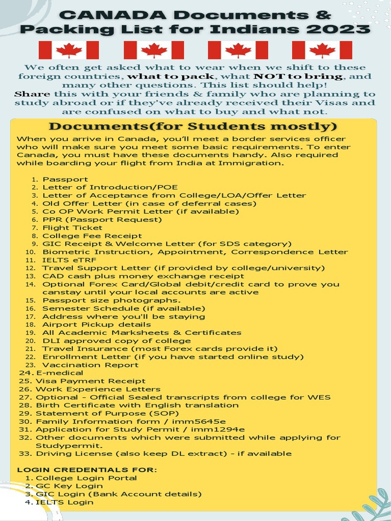 Updated Documents & Packing List For Canada 2023 | PDF | Battery ...