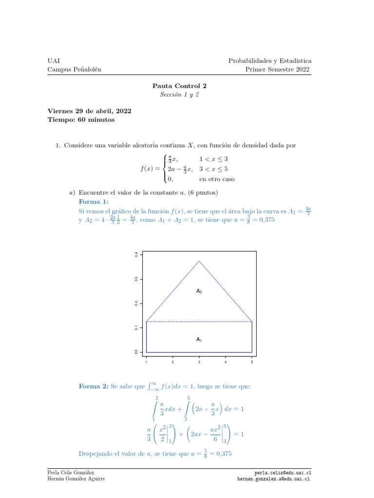 Pauta Control 2 PDF | Descargar gratis PDF | Estadísticas | Probabilidad