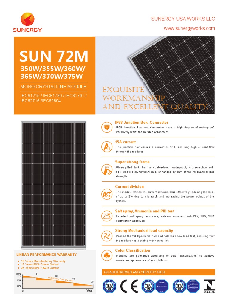 Datasheet Sunergy SUN350... 375-72M | PDF | Electrical Engineering | Manufactured Goods