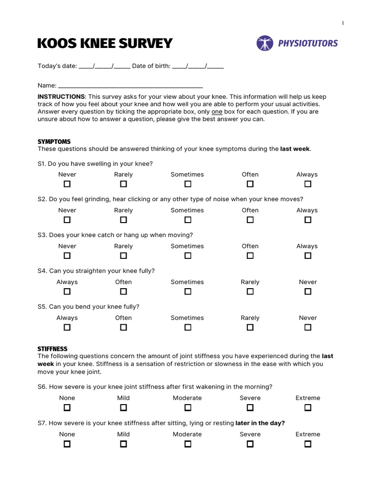 Koos Knee Survey PDF | PDF