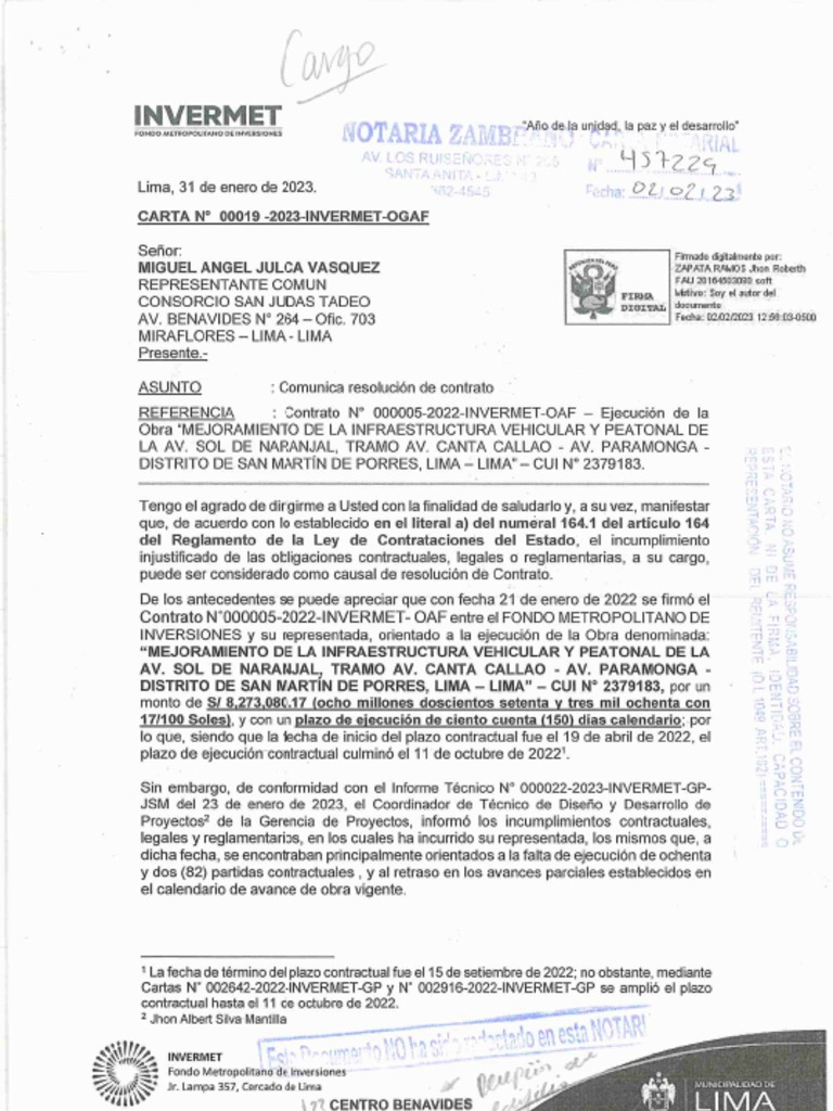 CARTA N 00019-2023-INVERMET-OGAF | PDF