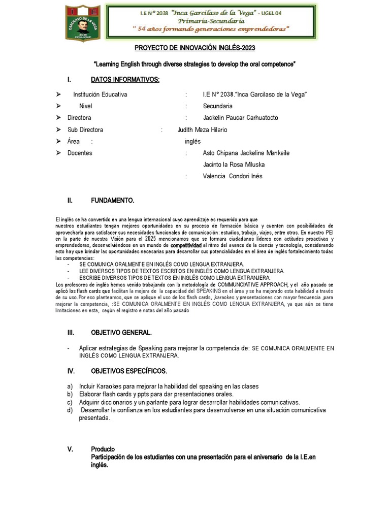 Proyecto de Innovación Del Area Ingles | PDF | Modificación de ...