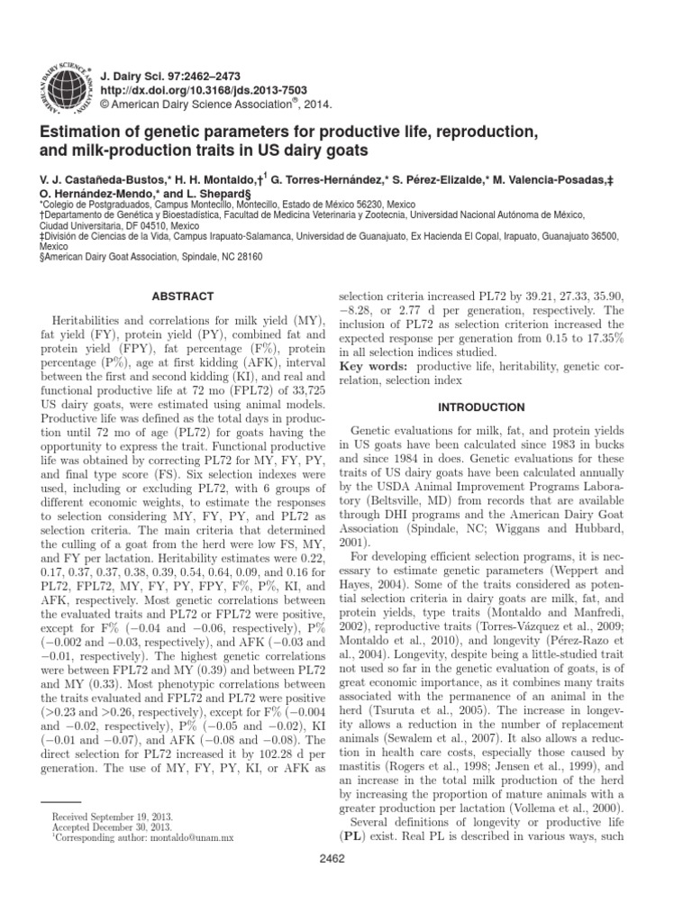 Estimation Of Genetic Parameters For Productive Life Reproduction Pdf Heritability Statistics