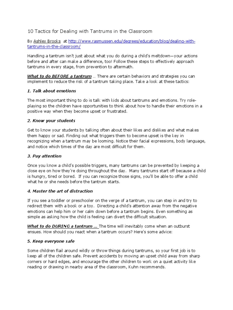 Classroom Tantrum Management Tactics | PDF | Emotions | Cognition