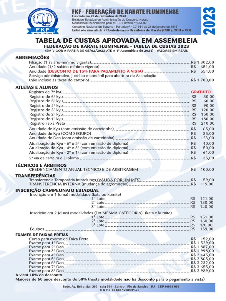 Tabela de Custas 2023 | PDF