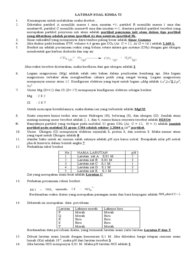 Latihan Soal Kimia Ti - JWB | PDF