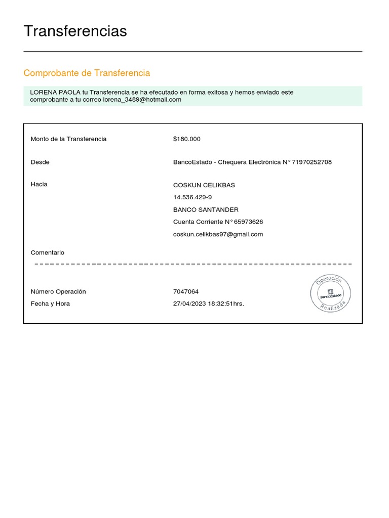 Comprobante De Transferencia Santander Pdf