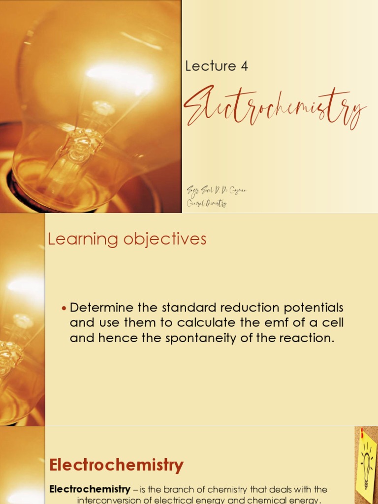 Lecture 4 - Electro Chem PDF | PDF | Redox | Electrochemistry