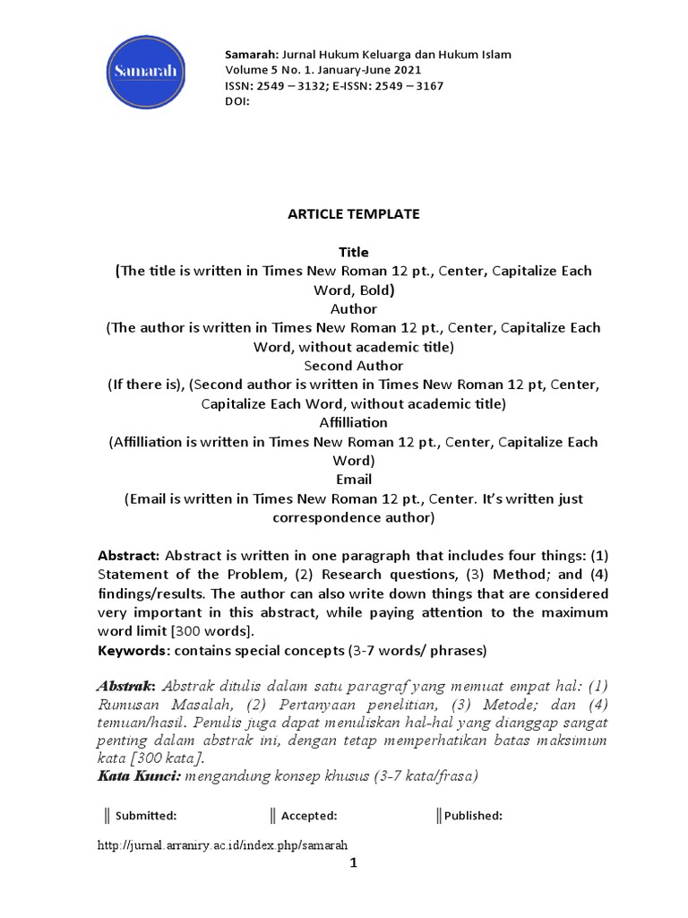Samarah - Article Template - 2021 | PDF | Indonesian Language | Sharia