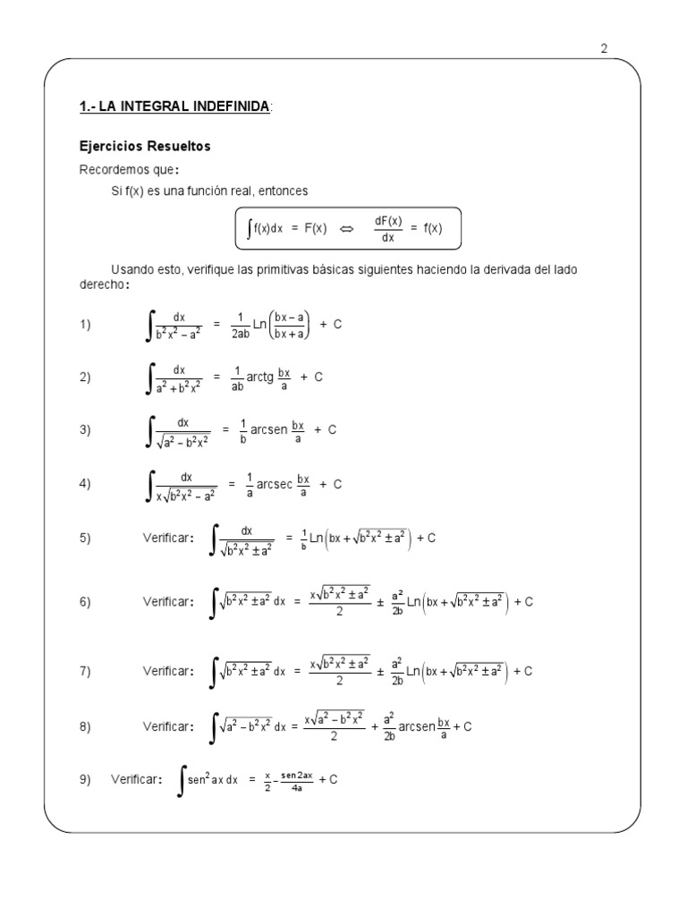 Ejercicios Resueltos De Integrales Indefinidas Pdf Integral