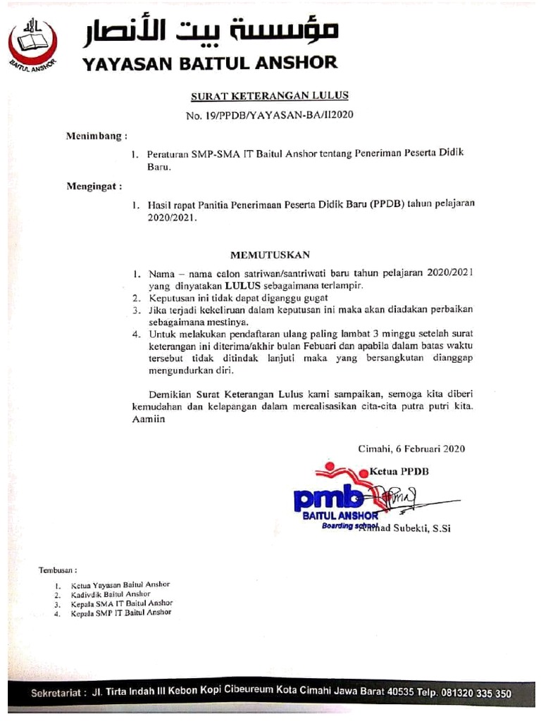 Surat Keterangan Lulus Smp-Sma | PDF