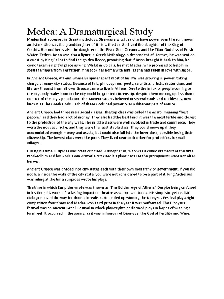 Medea Dramaturgical Study | PDF | Jason | Greek Mythology