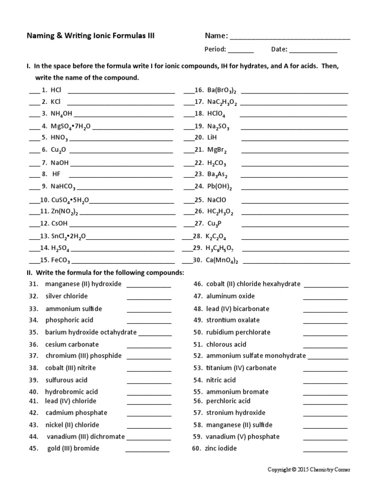 Naming & Writing Ionic Formulas III | PDF | Acid | Hydroxide