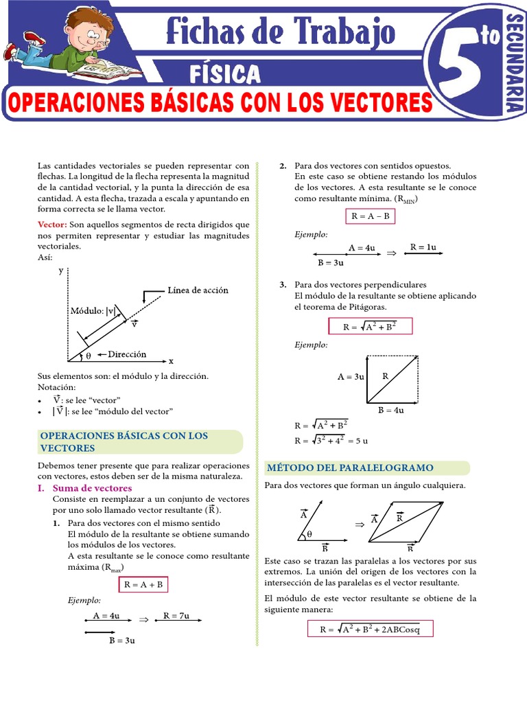 Operaciones Basicas Con Los Vectores para Quinto Grado de Secundaria PDF | PDF | Vector ...