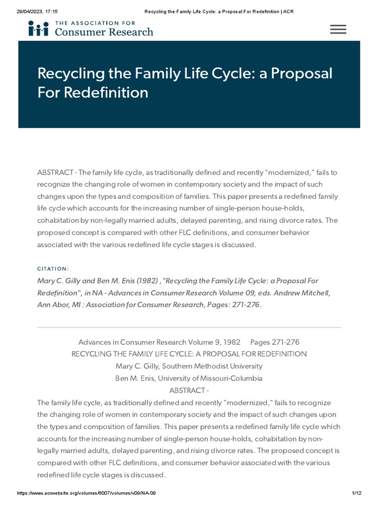 Recycling The Family Life Cycle A Proposal For Redefinition | PDF ...