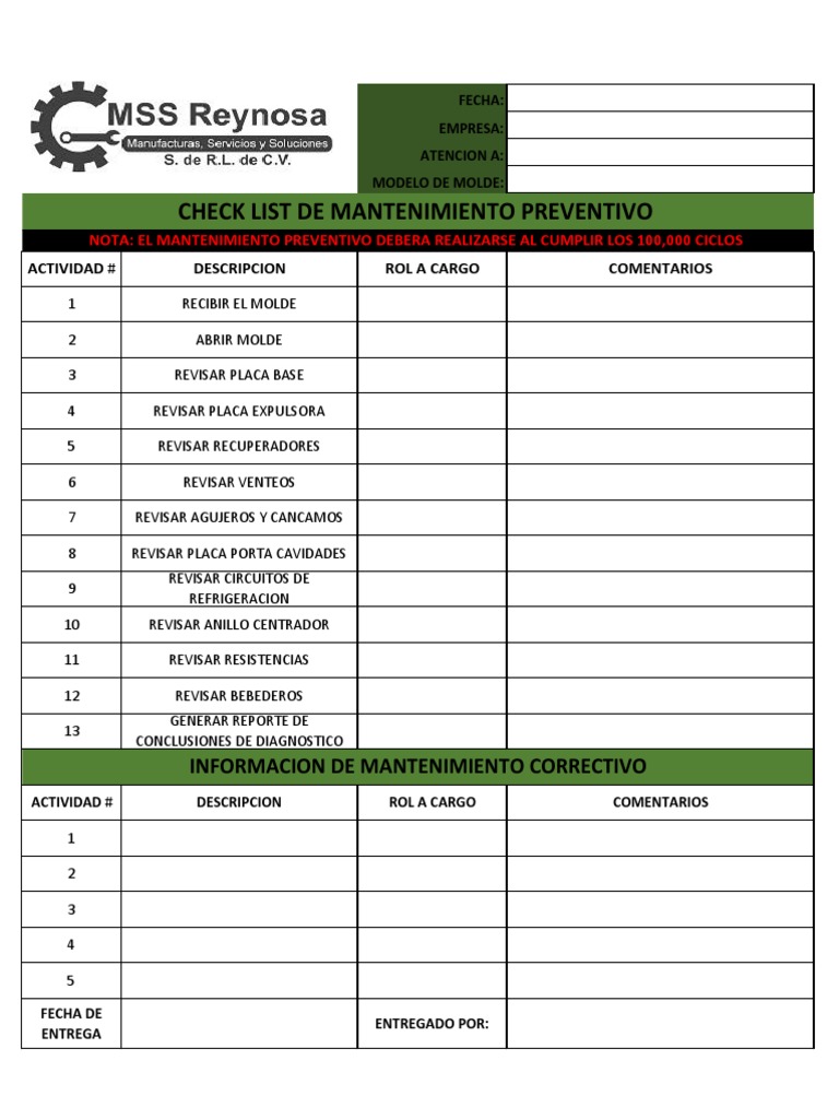 Checklist de Mantenimiento Preventivo | PDF | Tecnología