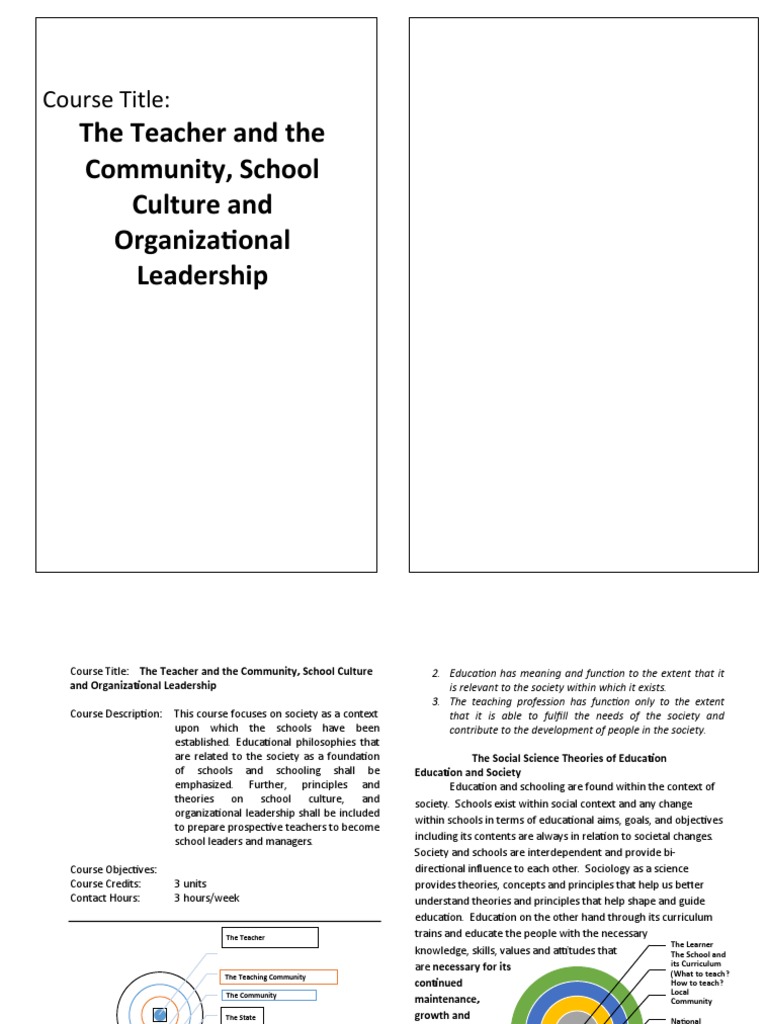 The Teacher The Community School Culture and Organizational Leadership ...