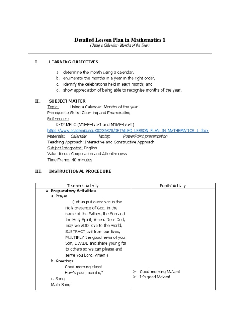 Detailed Lesson Plan in Mathematics 1 Final Demo | PDF