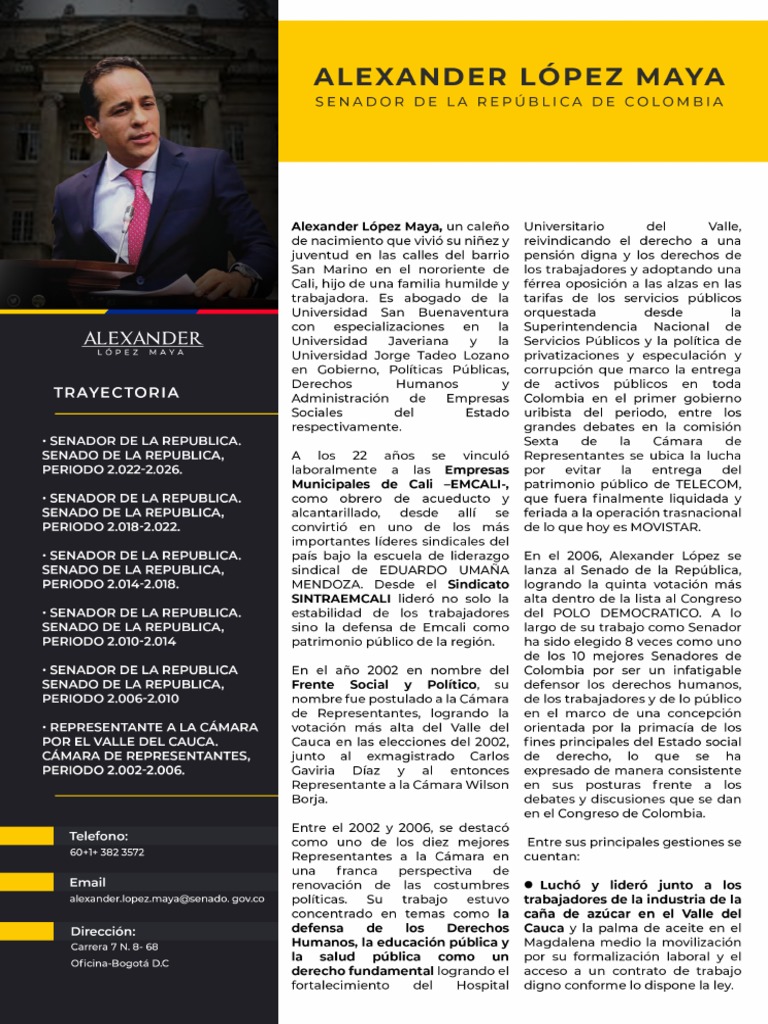 Perfil Senador Alexander Lopez Maya 2023 v2 | PDF